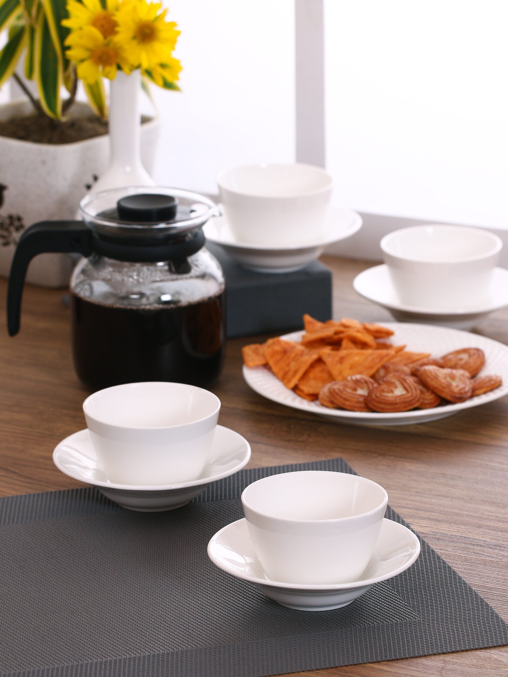 Clay Craft Basic Cup & Saucer Kawa, Set of 12 (6 Cups + 6 Saucers), Pl