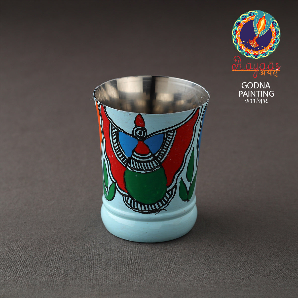 Blue - Godna Madhubani Handpainted Stainless Steel Glass