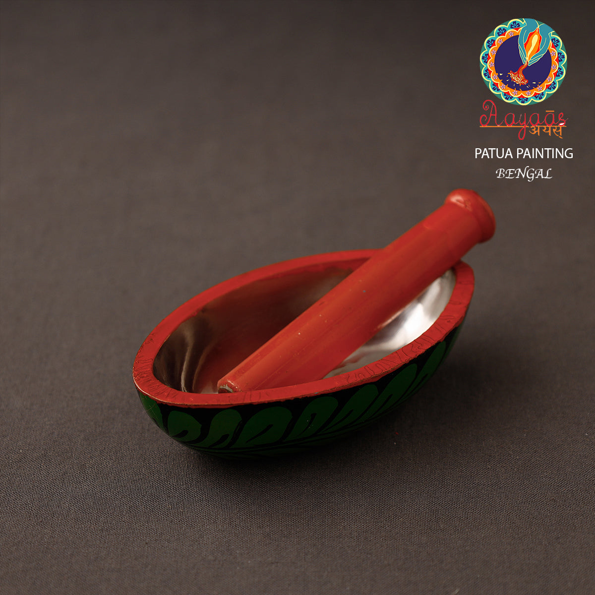 Bengal Patua Handpainted Mortar and Pestle Set 01