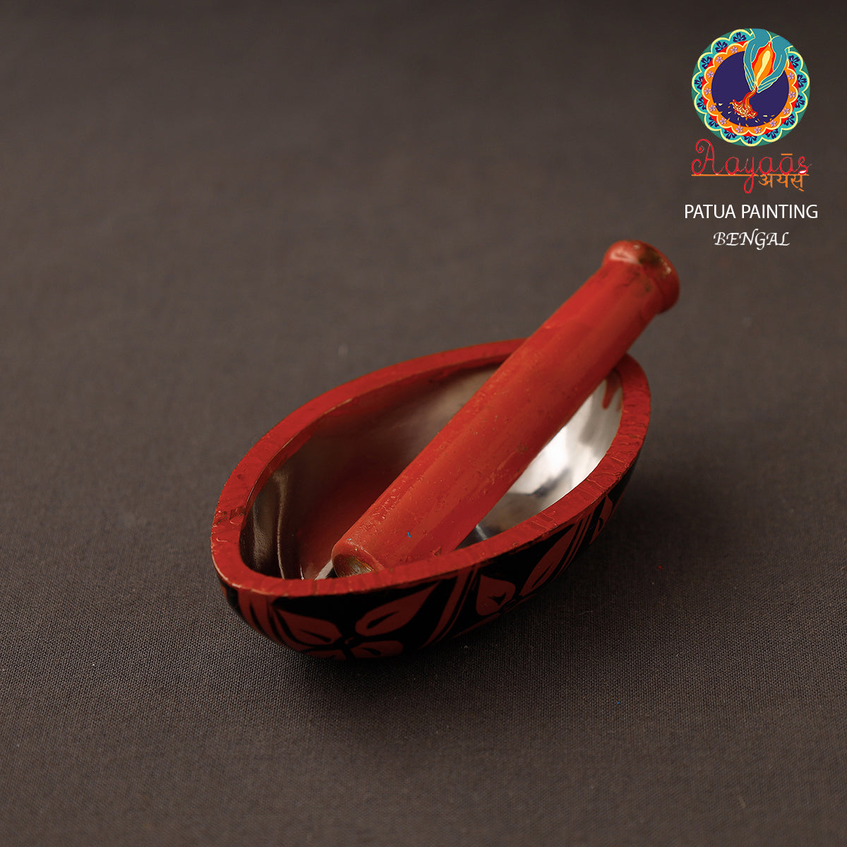 Bengal Patua Handpainted Mortar and Pestle Set 10