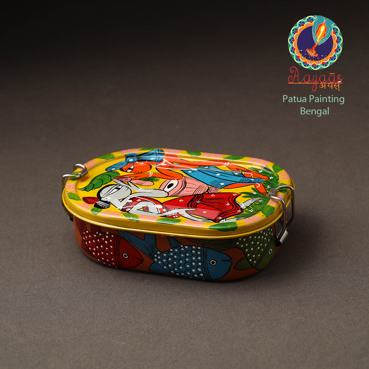 Bengal Patua Handpainted Stainless Steel Rectangle Lunch Box (6 x 4 in