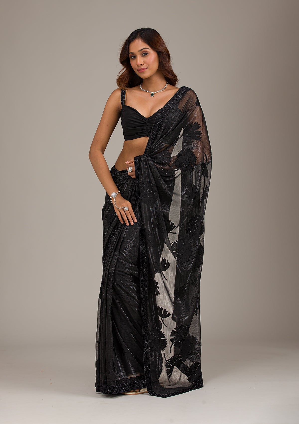 Black Stonework Organza Saree