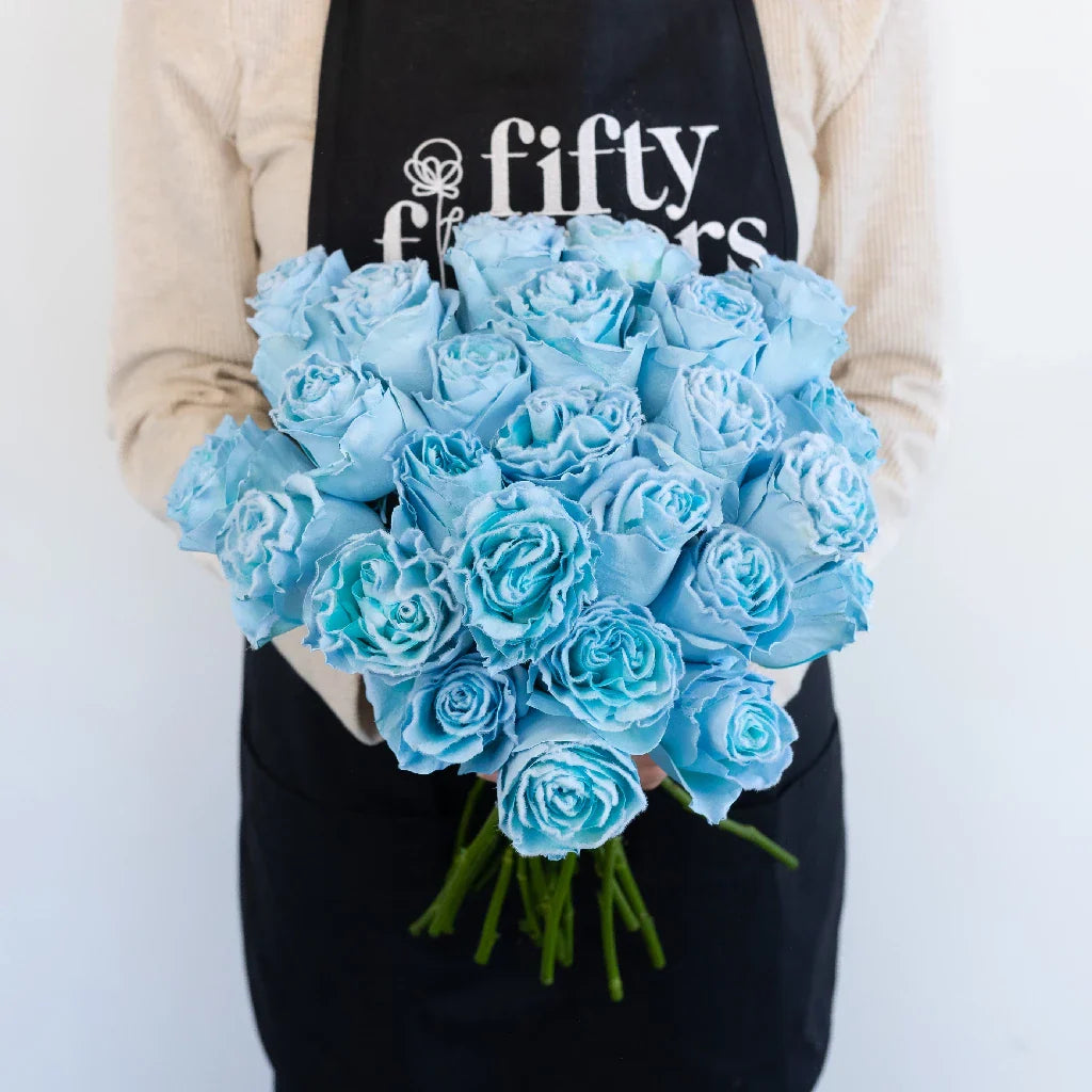 Tinted Light Blue Fuzzy Roses